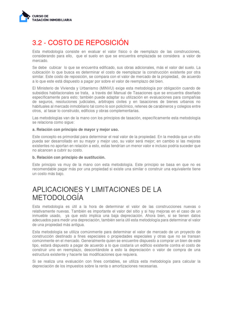 Costo de Reposición de Inmuebles | PDF | Depreciación | Valoración ...