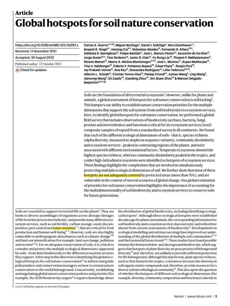 Global Hotspots For Soil Nature Conservation | PDF | Biodiversity ...