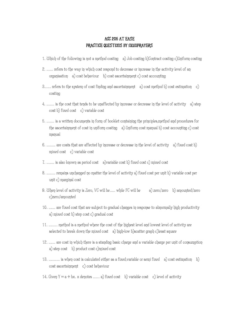 ACC 205 Practice Questions Guide | PDF | Profit (Economics) | Variance
