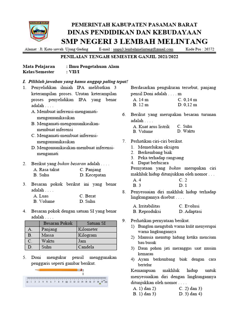 Soal PTS Ipa KLS Vii | PDF