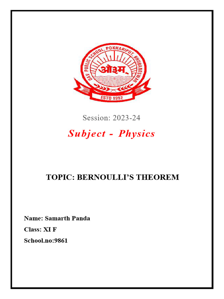 Physics Investigatory Project Bernoullis | PDF | Lift (Force) | Pressure