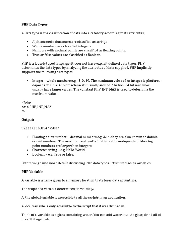 Php Data Types Download Free Pdf Data Type Variable Computer Science 8273