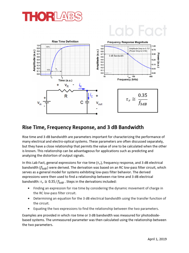 Rise Time 3db Bandwidth Relationship Lab Fact Pdf Bandwidth Signal