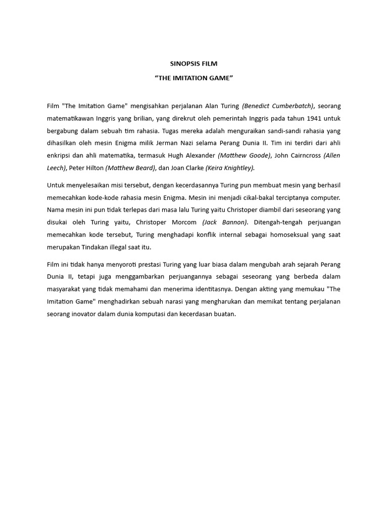 Sinopsis Film "The Imitation Game" | PDF