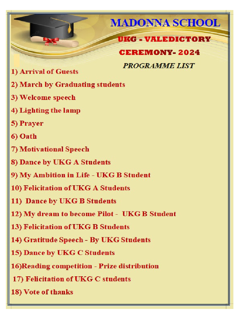 Ukg Program List, Duty & Seating | PDF