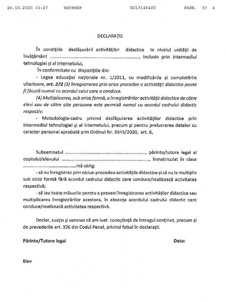 Declaratie Parinte&Elev G-SUITE | PDF