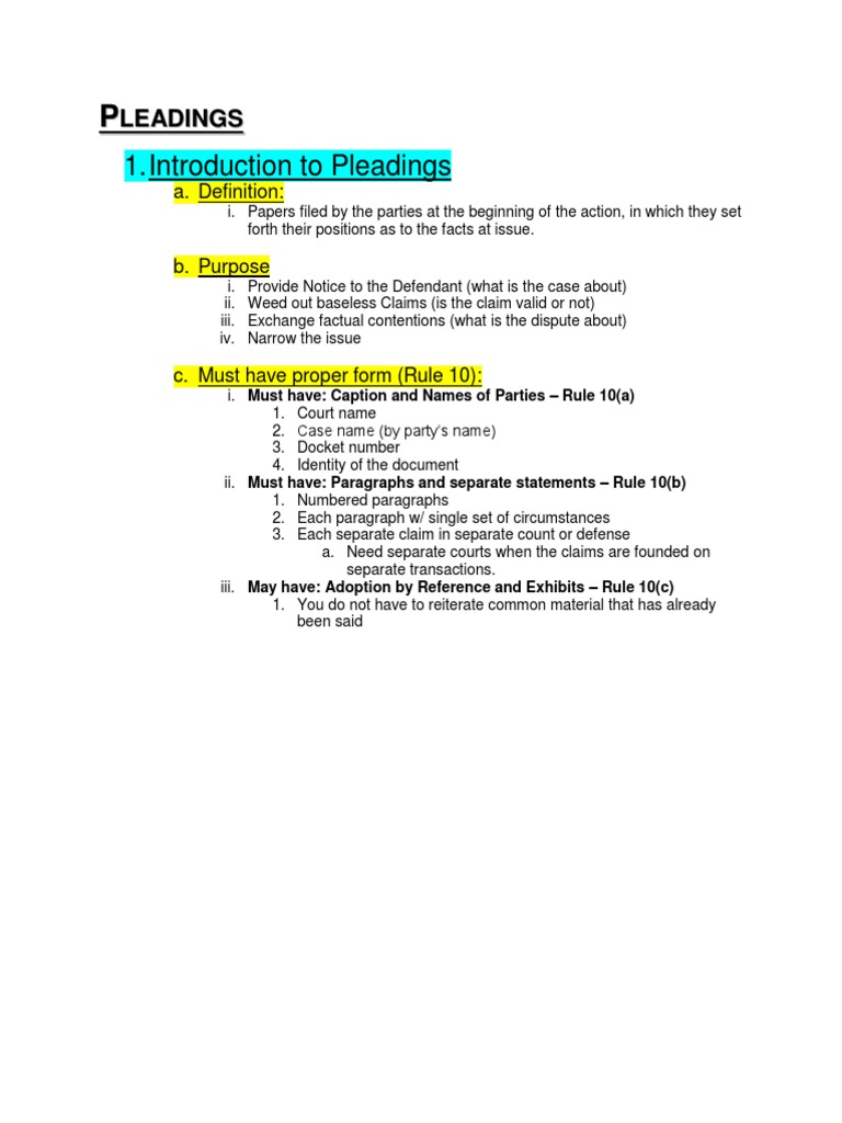 Introduction To Pleadings: L E A D I N G S | PDF | Service Of Process ...