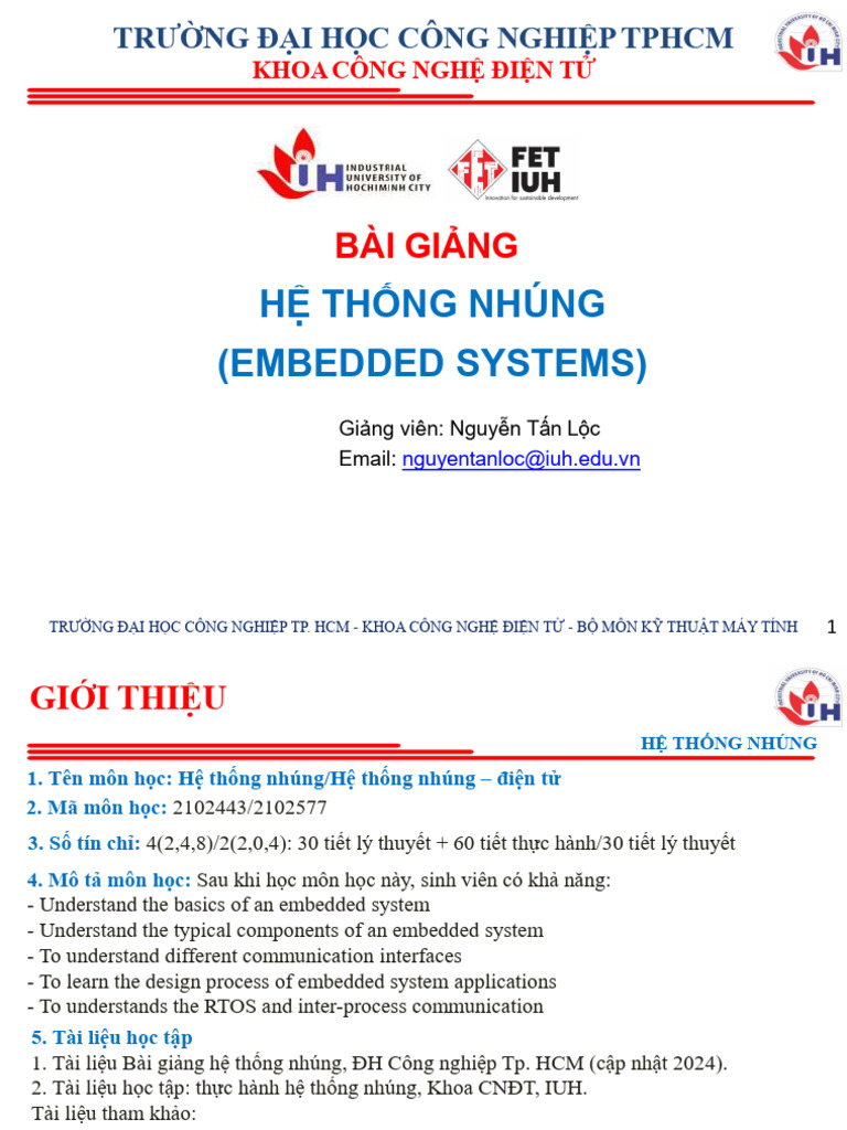 Bài giảng chương 1-Hệ thống nhúng | PDF