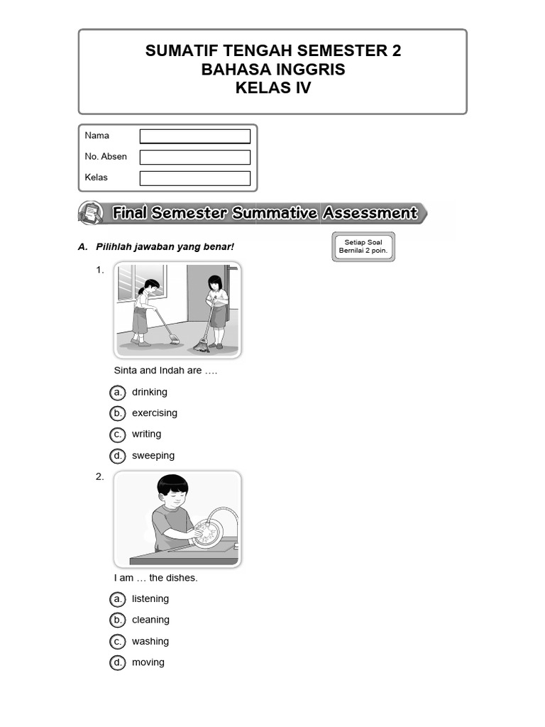 SD Bahasa Inggris 4 Final Semester Summative Assessment | PDF | Home ...