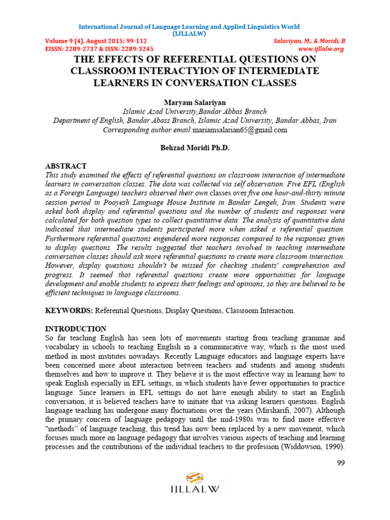 The Effects of Referential Questions | PDF | English As A Second Or Foreign Language ...