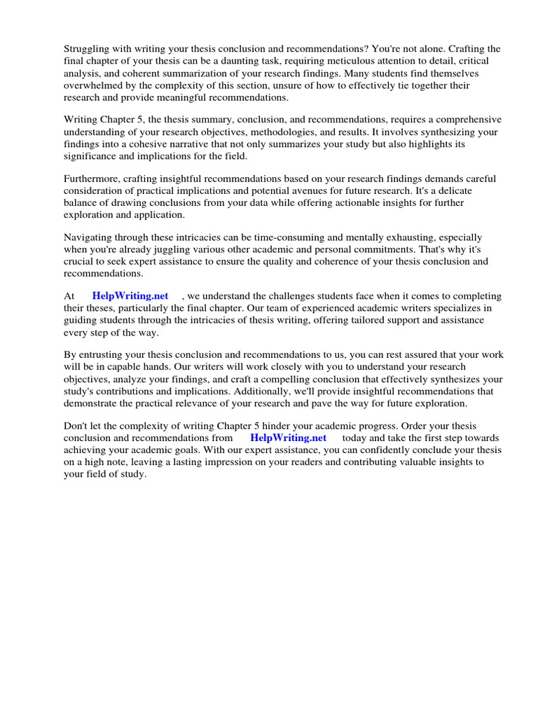 How To Write Chapter 5 Thesis Summary Conclusion and Recommendation ...