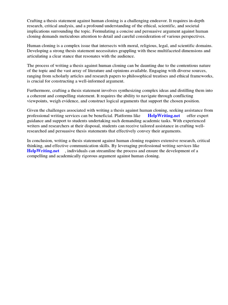 Thesis Statement Against Human Cloning | PDF | Science & Mathematics ...
