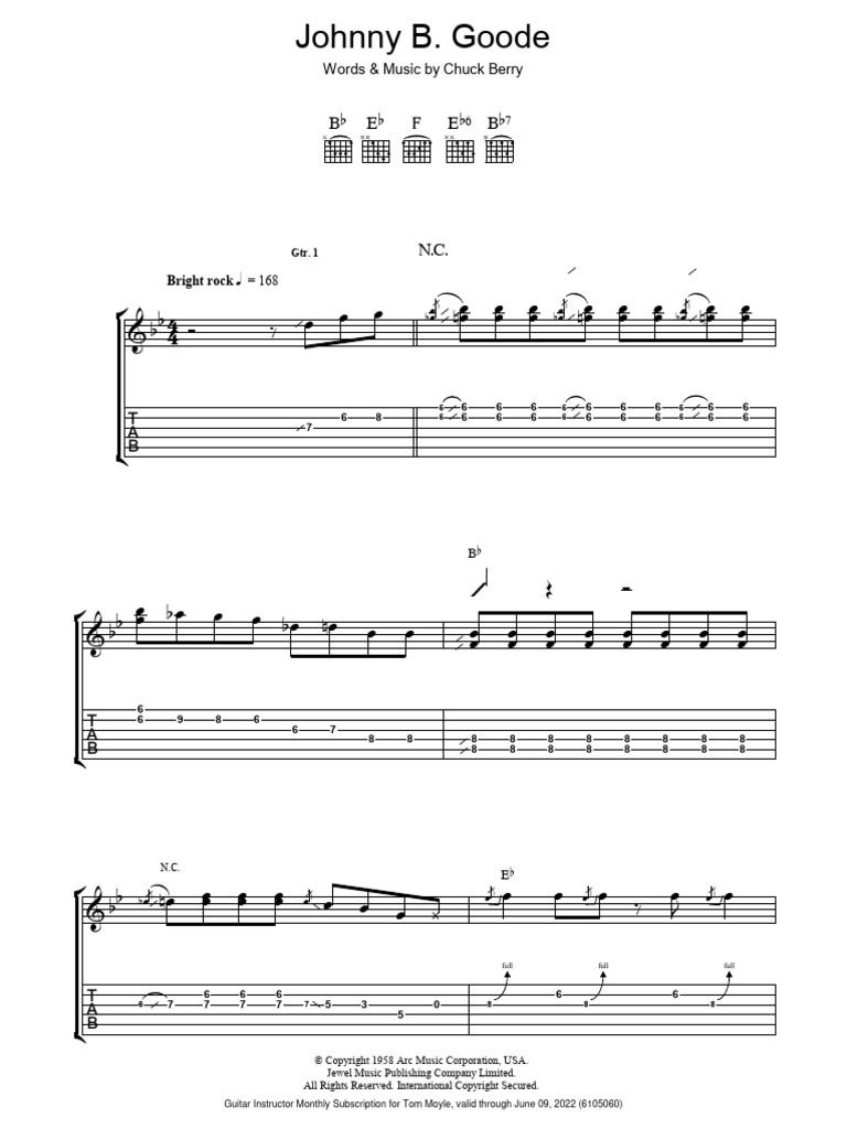 Johnny B Goode - Guitar Tab and Musical Notation | PDF