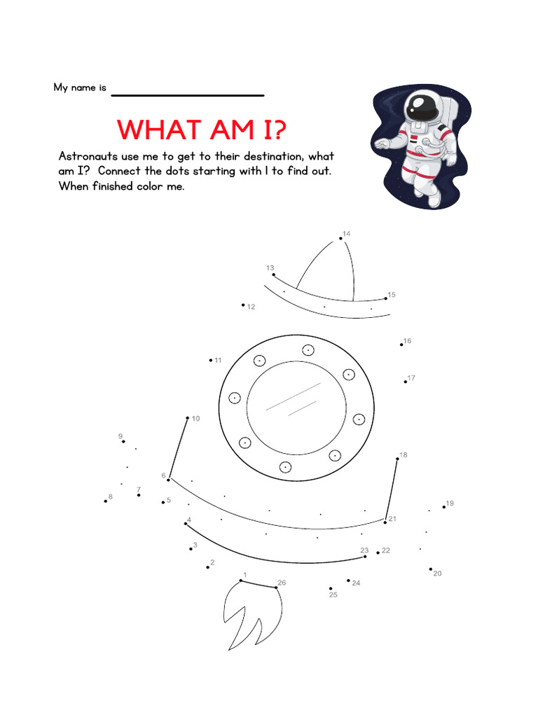 Rocket Ship Dot to Dot Worksheet | PDF