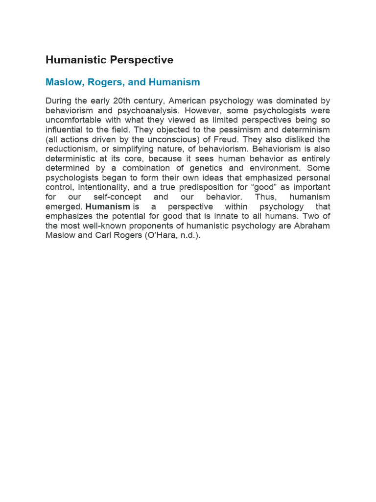 Humanistic Perspective | Download Free PDF | Humanistic Psychology | Psychotherapy
