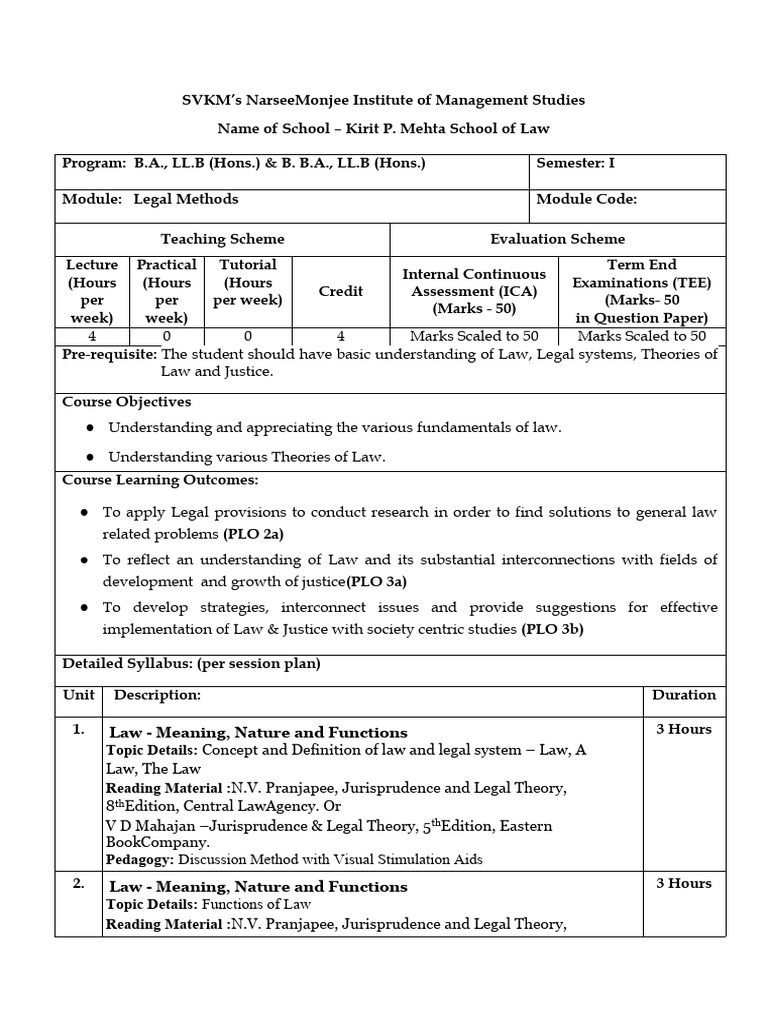 Legal Methods Syllabus Updated | PDF