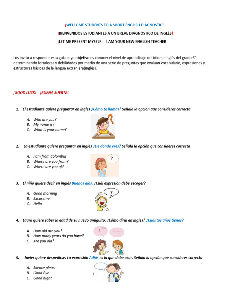 English Diagnostic Test for 6th Graders | PDF