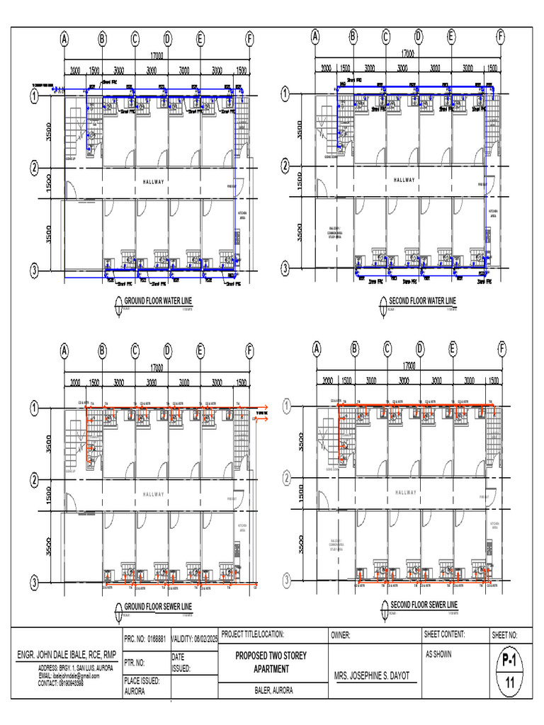 A B C D E F A B C D E F: Ground Floor Water Line Second Floor Water ...