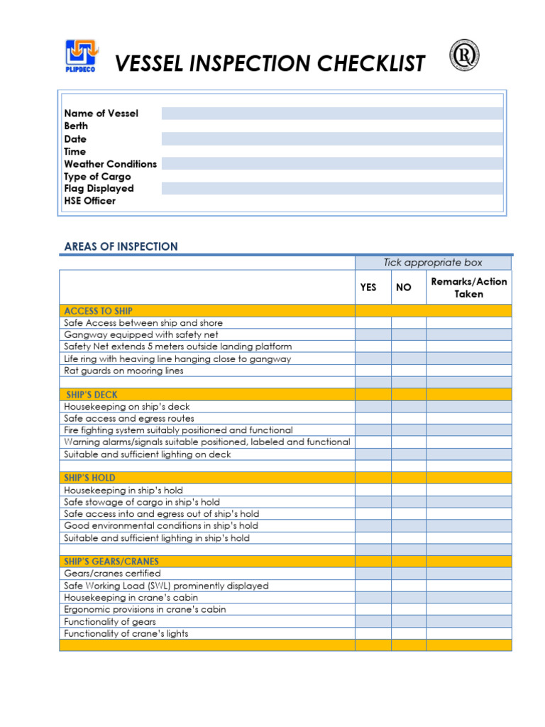 Vessel Inspection Checklist | PDF