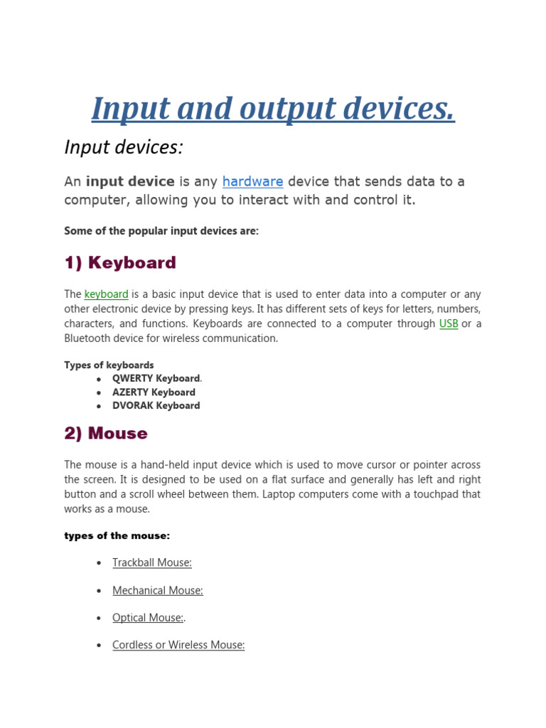 Input and Output Devices | PDF