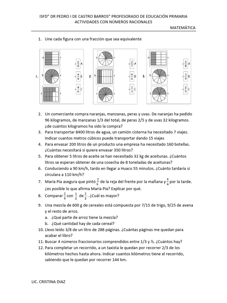 Actividades Con Numeros Racionales | PDF