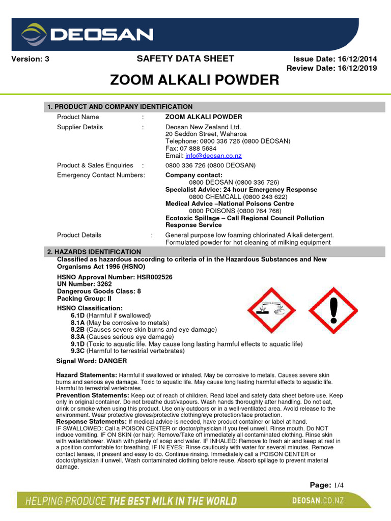 DeosanSDS ZOOM ALKALI POWDER | PDF | Wellness