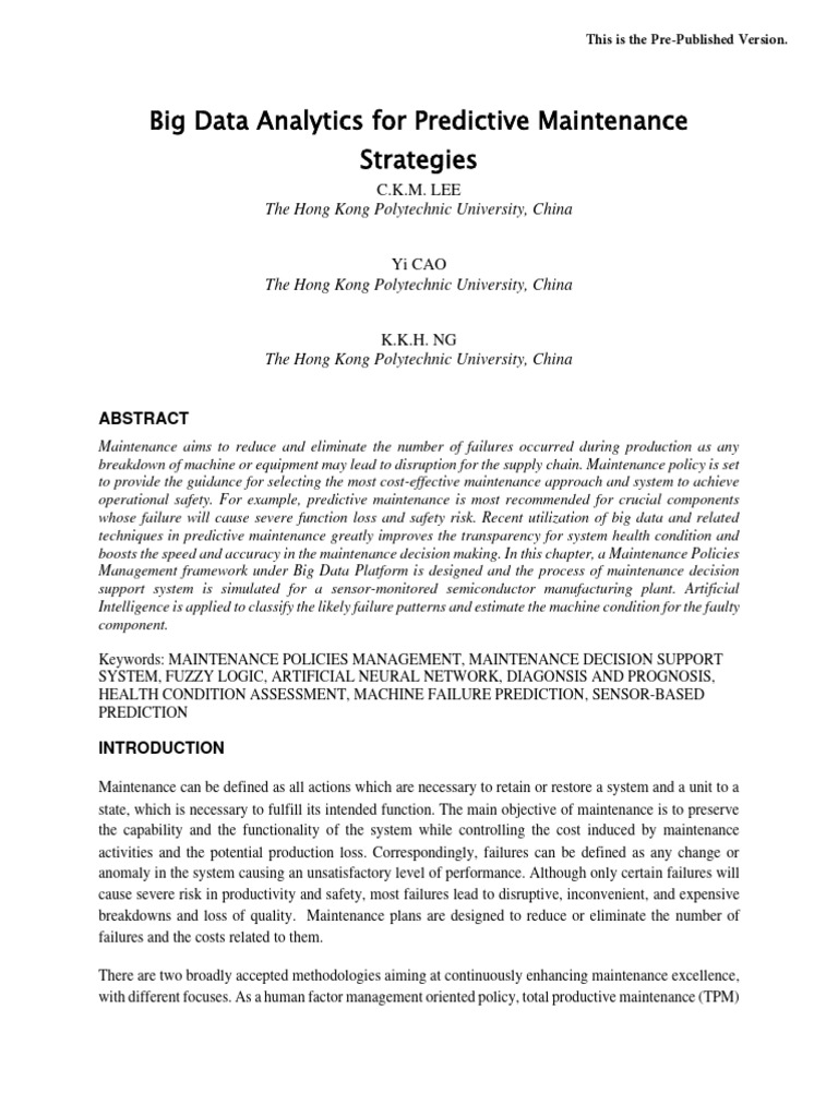 1460 - Big Data Analytics For Predictive Maintenance Strategies | PDF