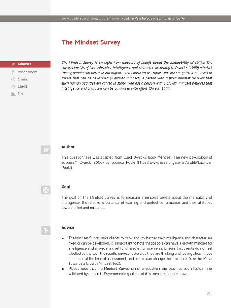 The Mindset Survey Positive Psychology | PDF | Mindset | Intelligence
