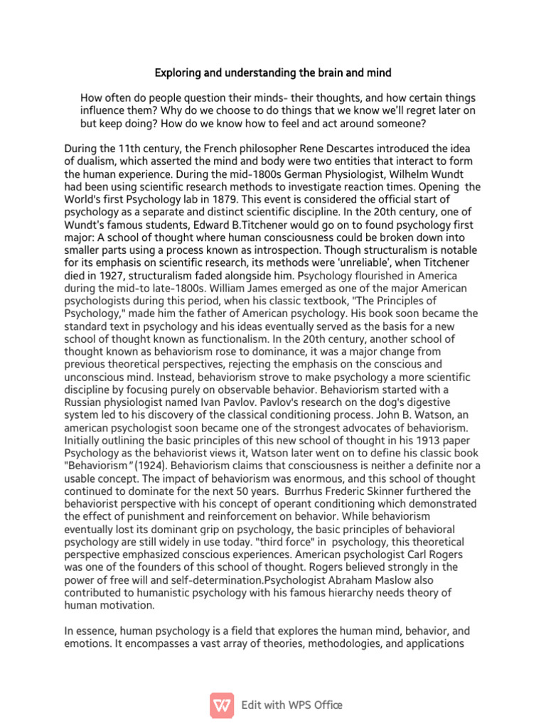 Exploring and Understanding The Brain and Mind ESSAY 2 | PDF | Psychology | Behaviorism