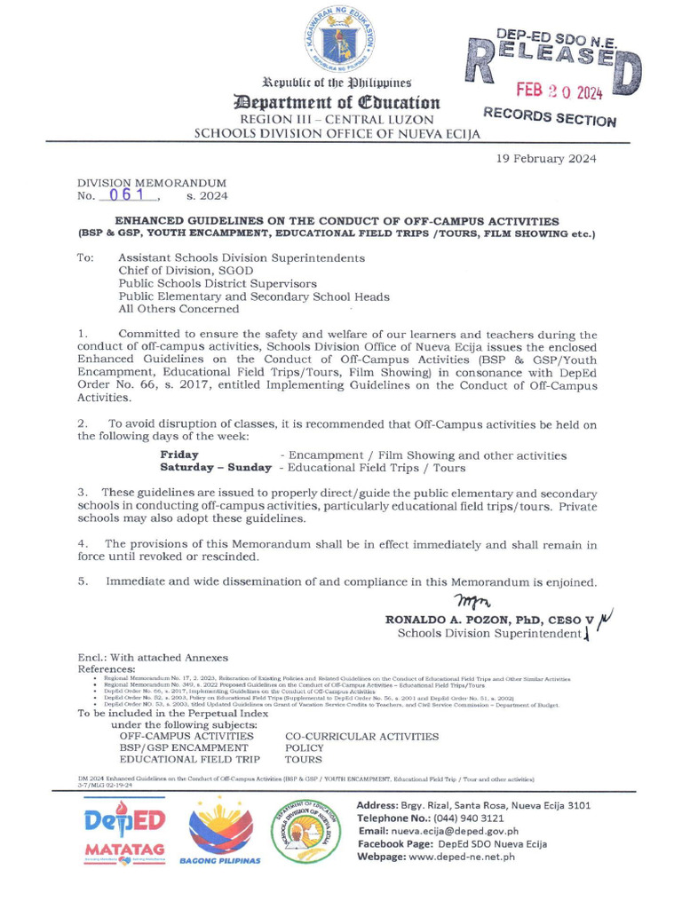 Division Memo No. 61, s. 2024 | PDF