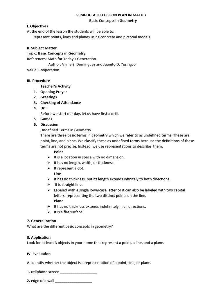 Geometry Basics Lesson Plan for 7th Grade | PDF | Geometry | Mathematics