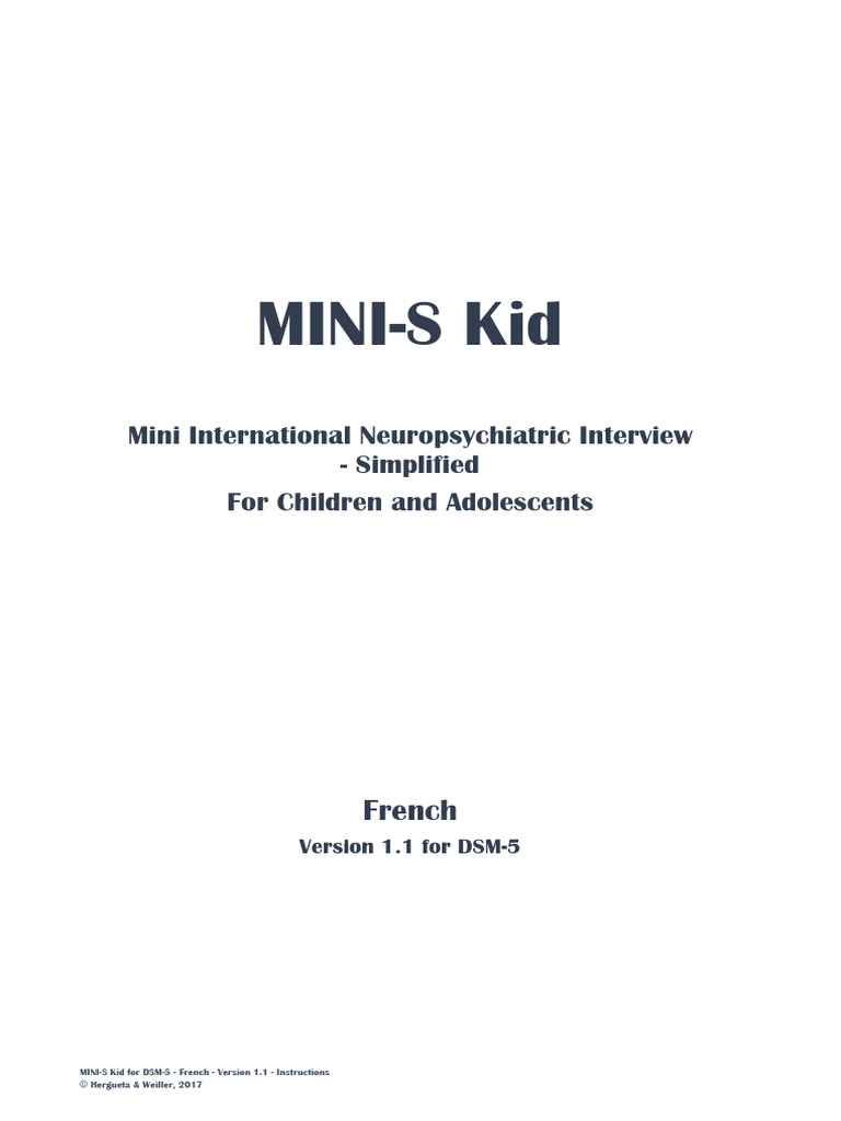 MINI-S Kid Mini International Neuropsychiatric Interview - Simplified ...