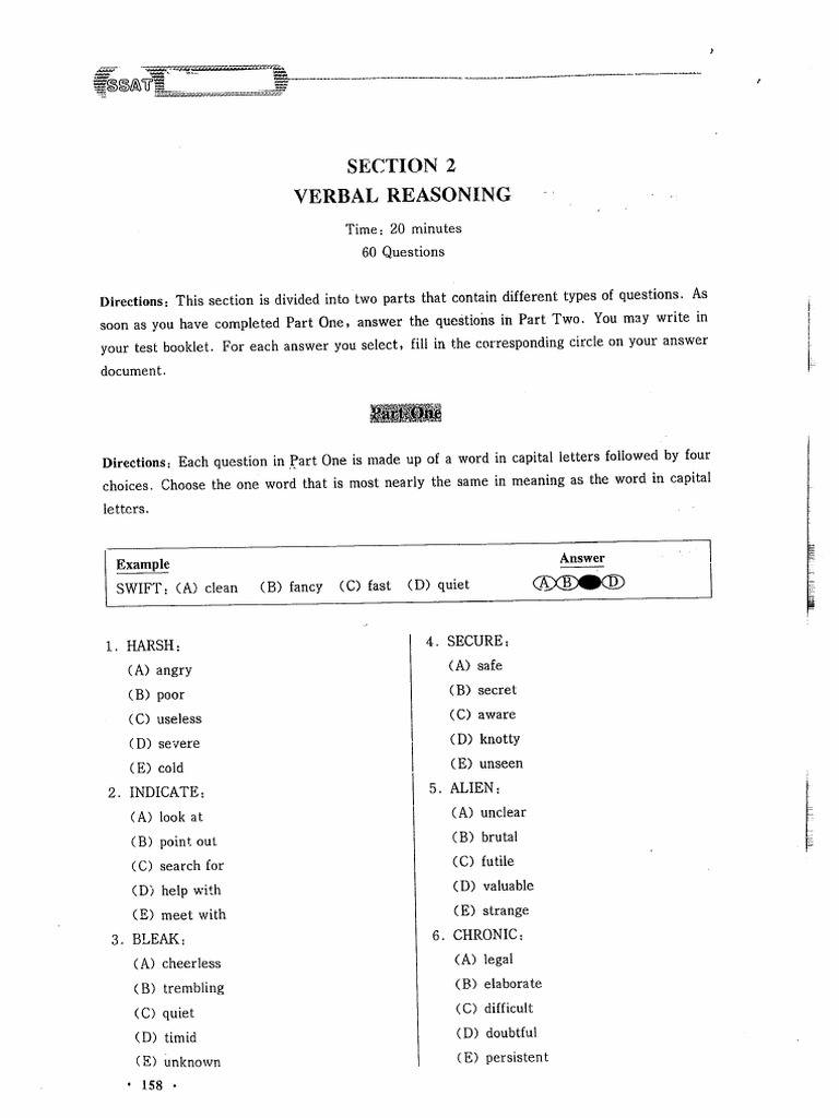 SSAT Test | PDF