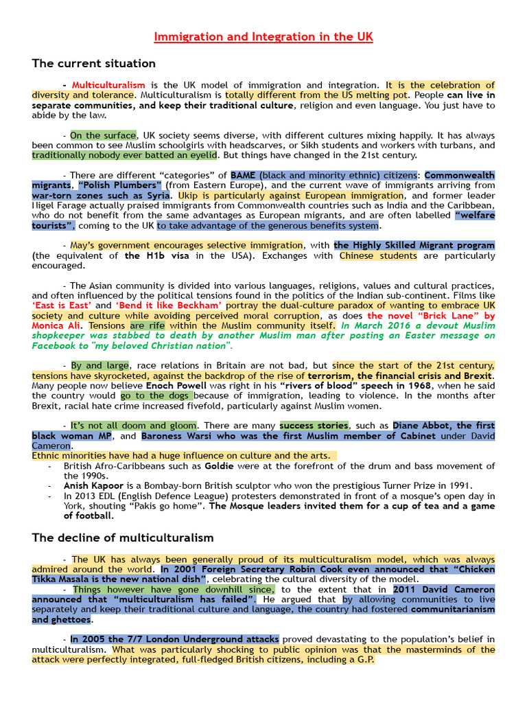 Immigration Et Integration UK | PDF | Politics