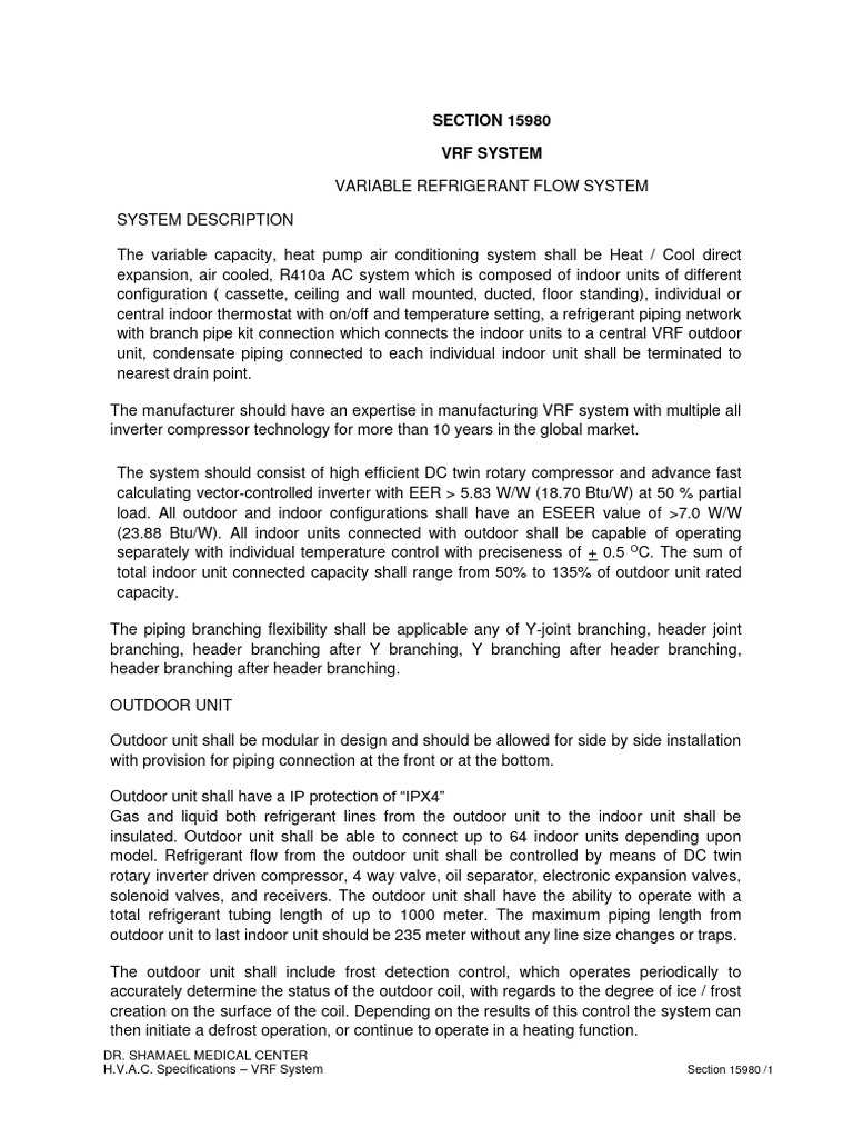 VRF Units Specifications | PDF