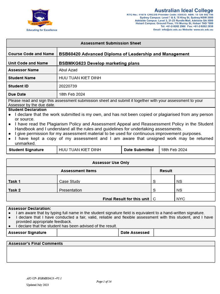 BSBMKG623 Assessment Tasks | PDF | Business