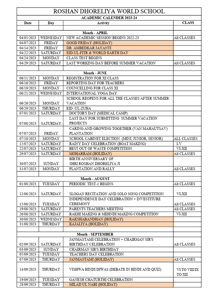 Academic Calender 2023-24 | PDF | Observances | Festival