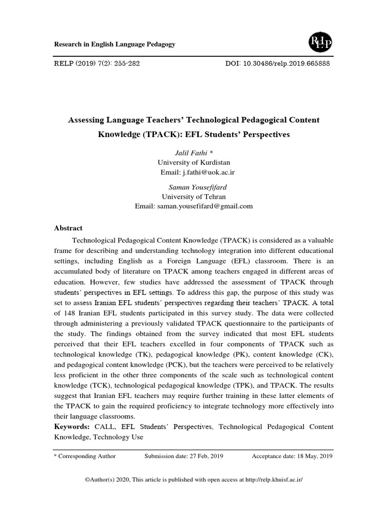 Assessing Language Teachers' Technological Pedagogical Content | PDF | Technology & Engineering