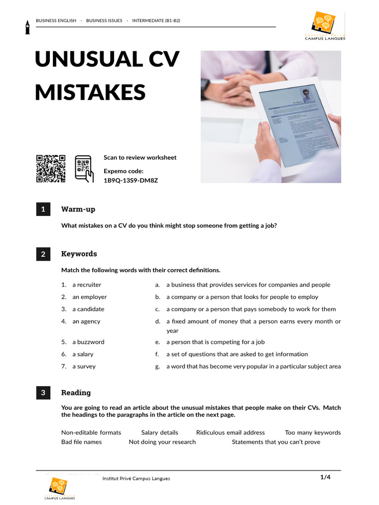 Unusual CV Mistakes British English Teacher | Download Free PDF ...