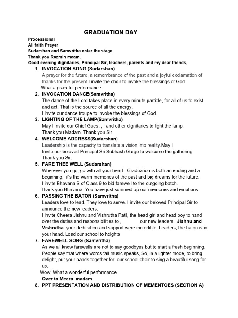 Script For Graduation Day. | PDF