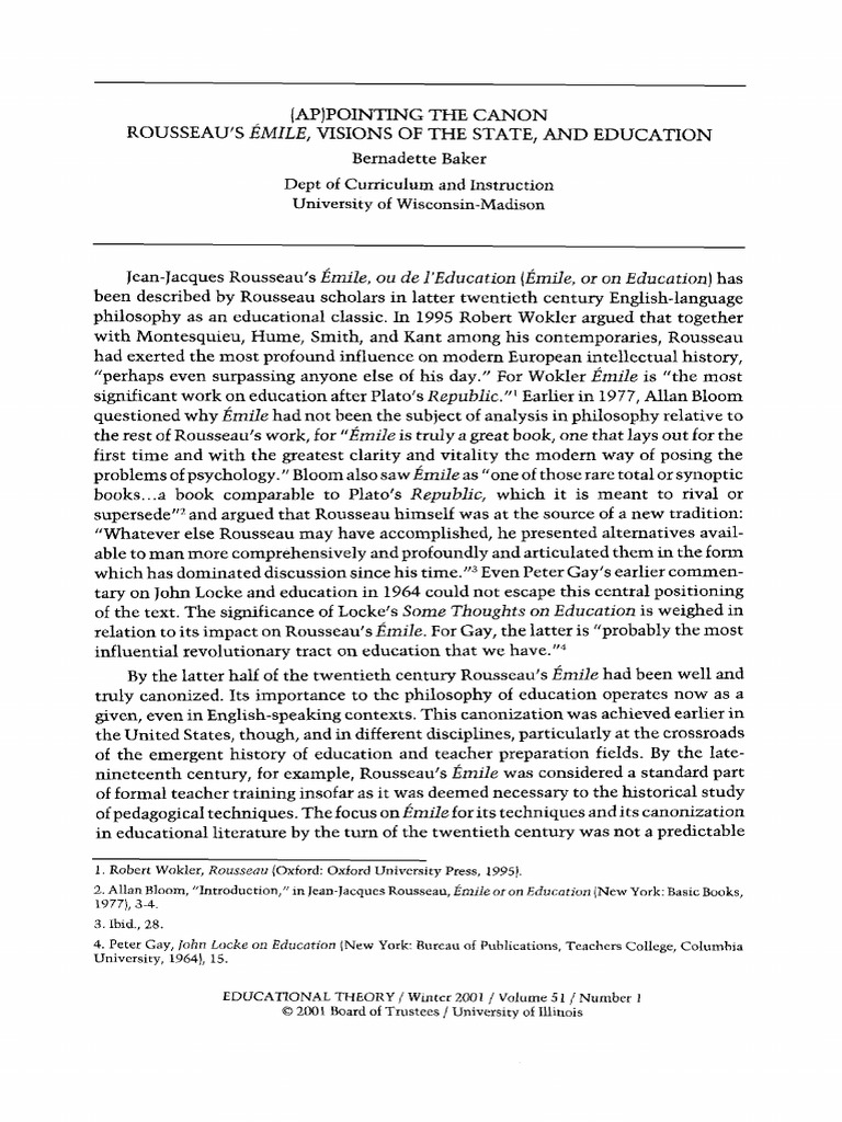 AP Pointing the Canon Rousseau s Emile | PDF | Emile, Or On Education ...