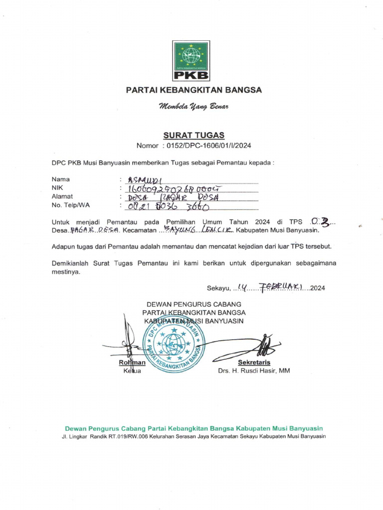 mandat PKB | PDF