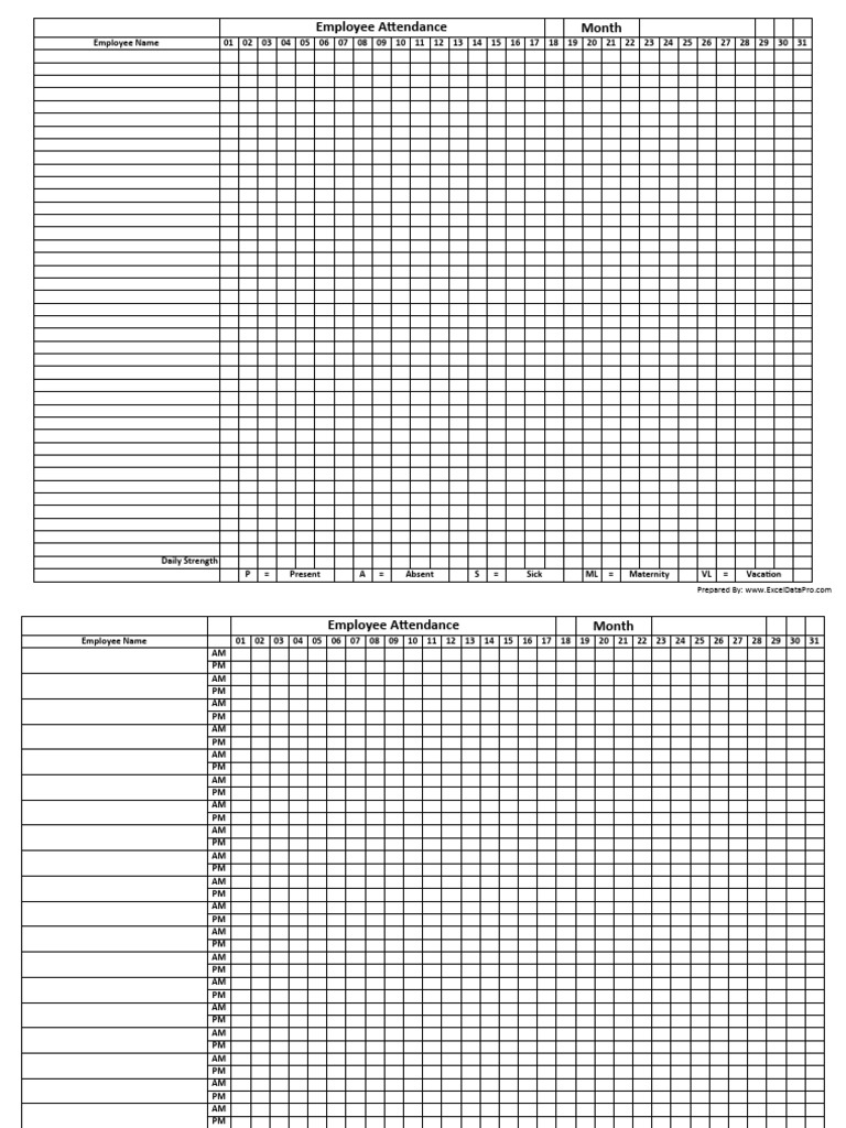 Printable Employee Attendance Sheet | PDF | Leave Of Absence | Working Time