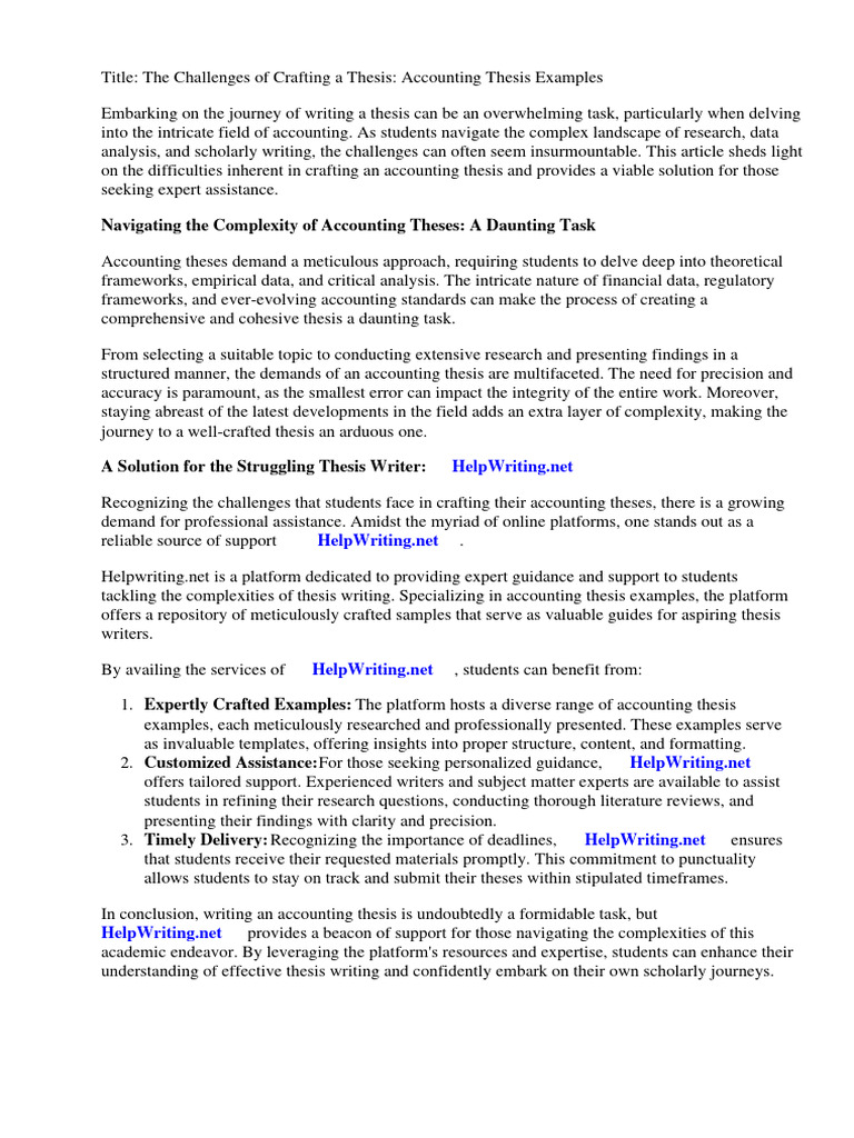 Accounting Thesis Examples | Download Free PDF | Thesis | Accounting