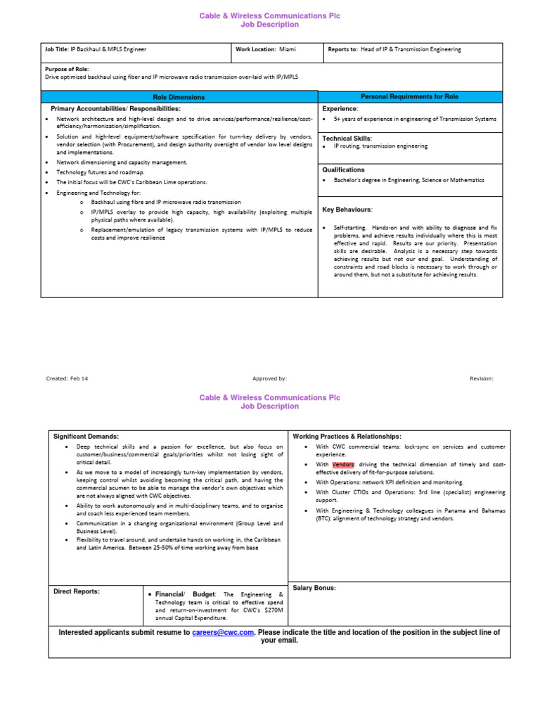 Job Description - IP Backhaul & MPLS Engineer | PDF | Engineering | Computer Network