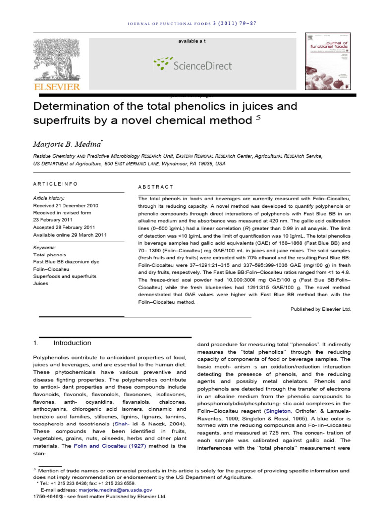 Determination of The Total Phenolics in Juices and Superfruits by A ...