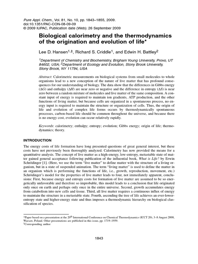 Biological Calorimetry and The Thermodynamics | PDF | Entropy ...