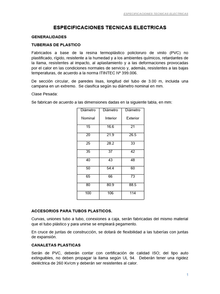 5 Especificaciones Tecnicas Electricas | PDF | Conductor electrico | Tornillo