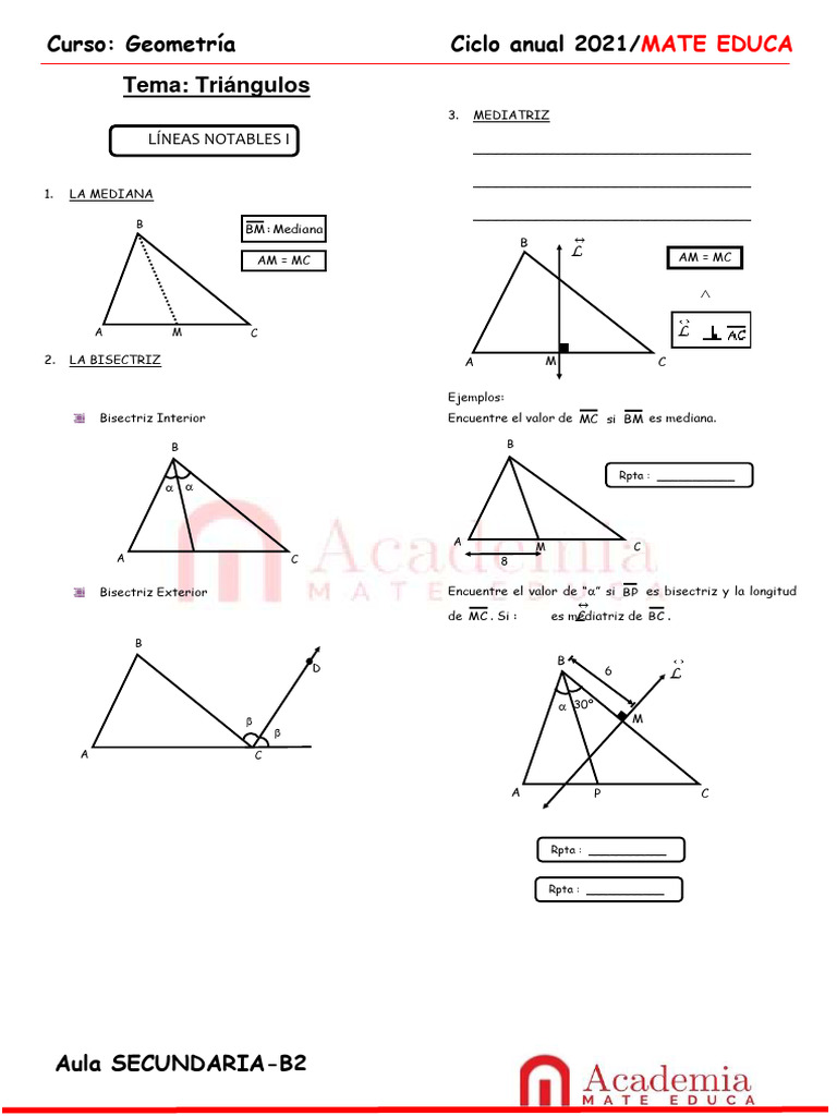 Triángulos Líneas Notables, Trigonometría, Lados, Tipos de Triángulos | PDF | Triángulo ...