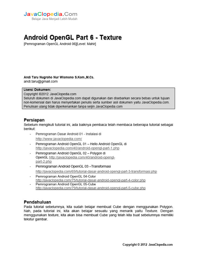 Pemrograman OpenGL Android 06 Texture | PDF | Komputer